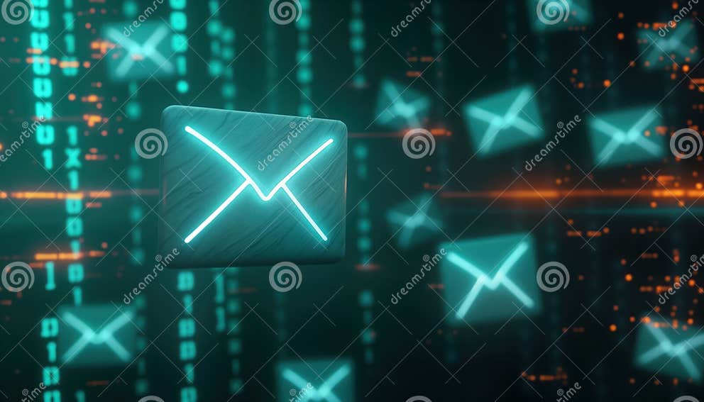 Digital Illustration of Numerous Glowing Email Icons. Email Symbols ...