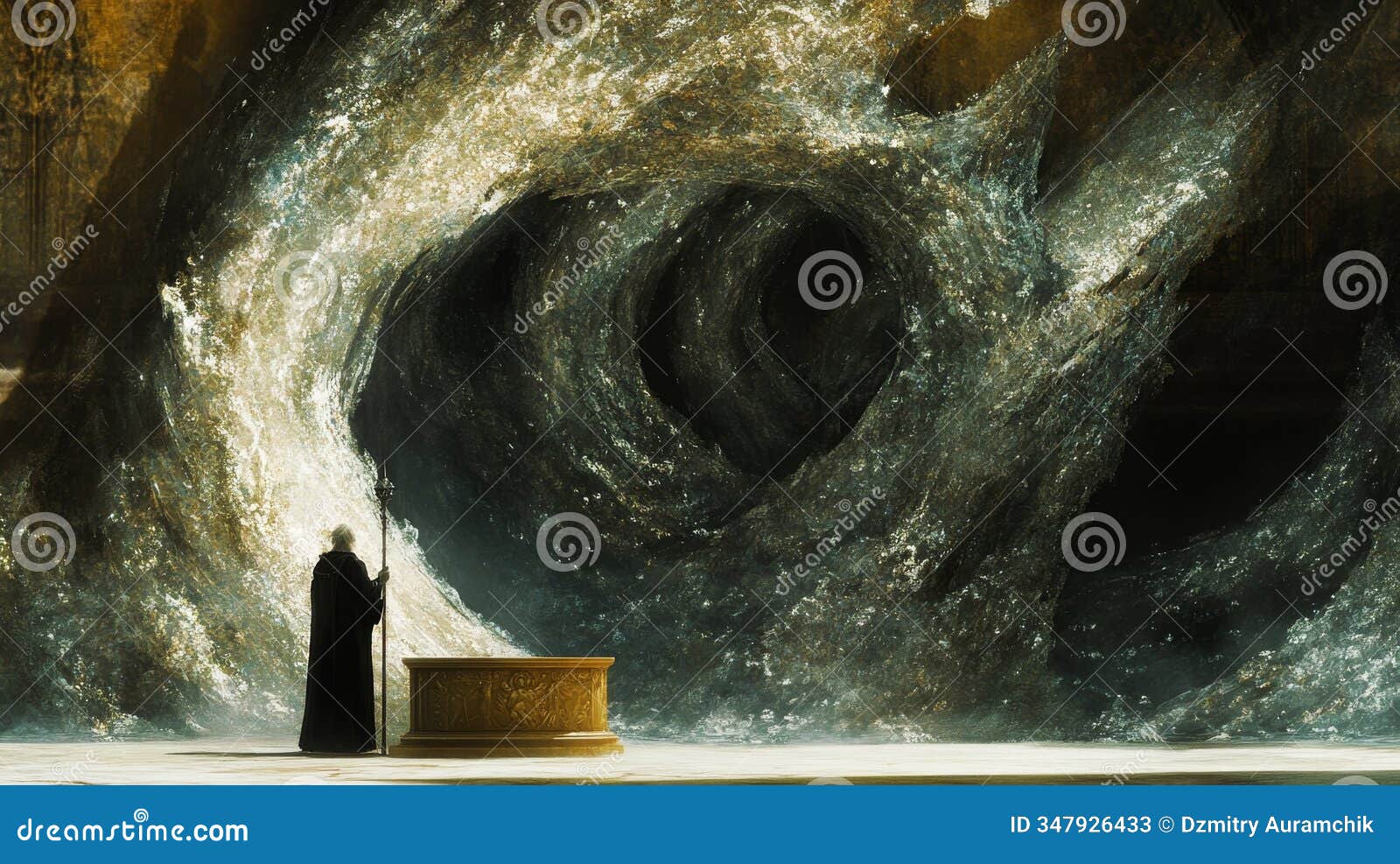 In a Digital Illustration Painting, a Wizard Conjures a Massive Water ...