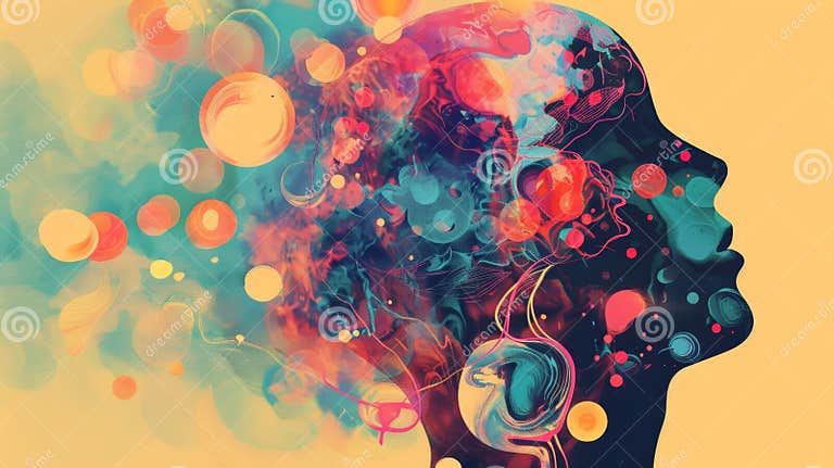 A Digital Illustration of a Persons Brain with Multiple Thought Bubbles ...