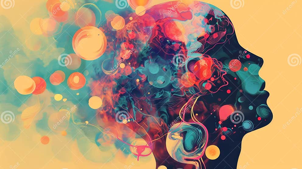 A Digital Illustration of a Persons Brain with Multiple Thought Bubbles ...
