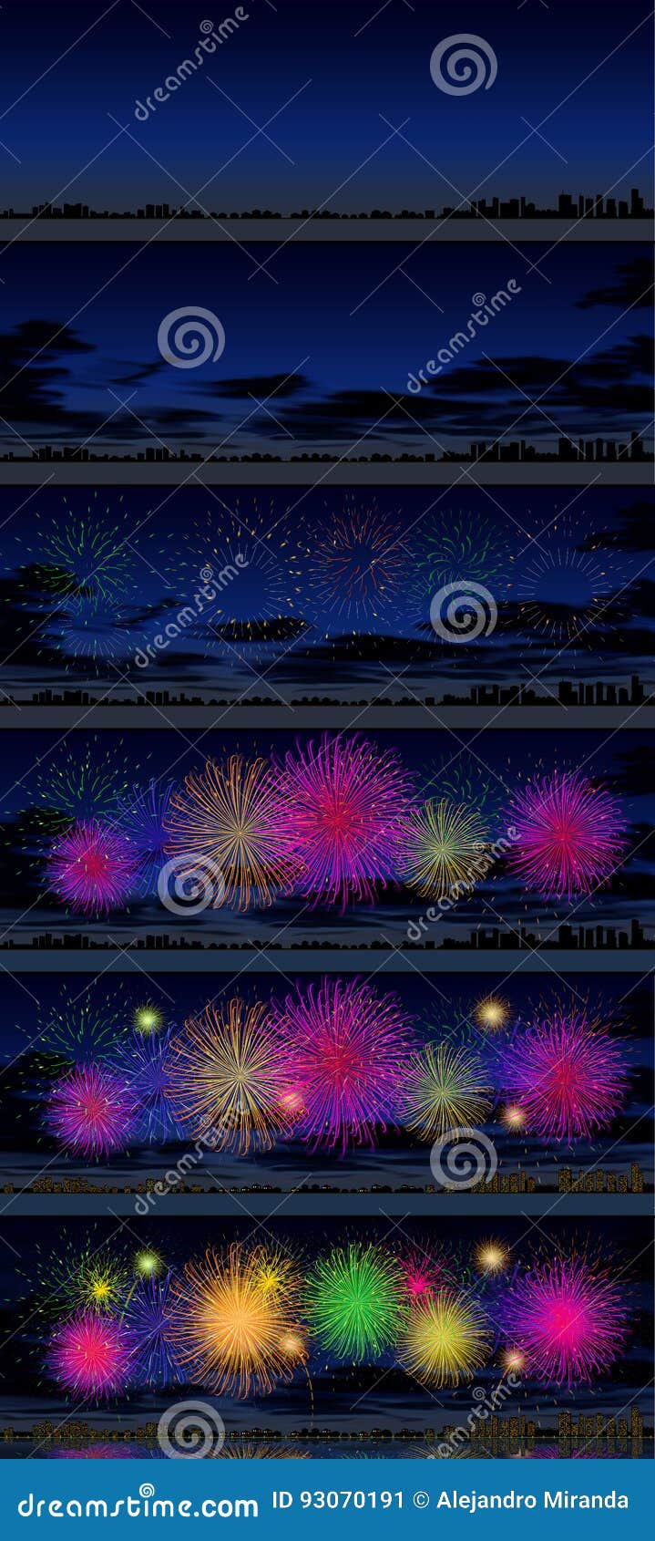 Digital Illustration Process in 6 Steps of a Night Landscape with ...