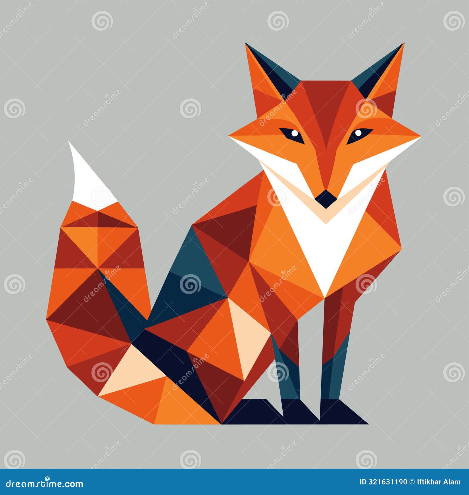 A Digital Illustration of a Red Fox Depicted in a Geometric Style Using ...