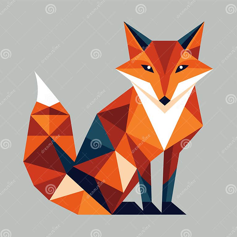 A Digital Illustration of a Red Fox Depicted in a Geometric Style Using ...