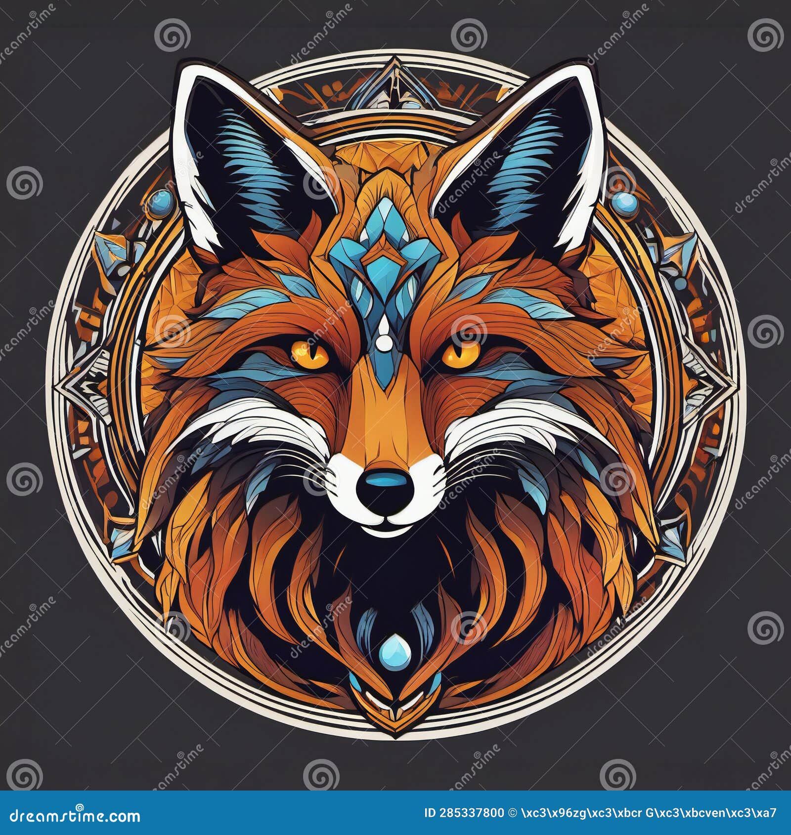 Digital Illustration of a Red Fox, Round Sticker or Patch Form Stock ...