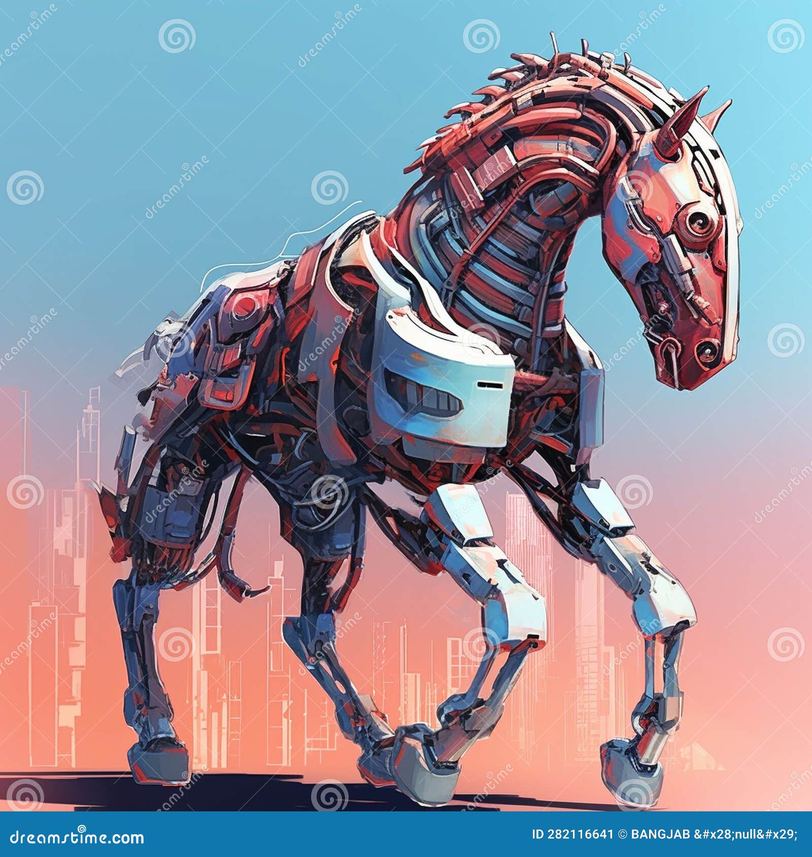 Digital Illustration of a Robot Horse Stock Illustration - Illustration ...