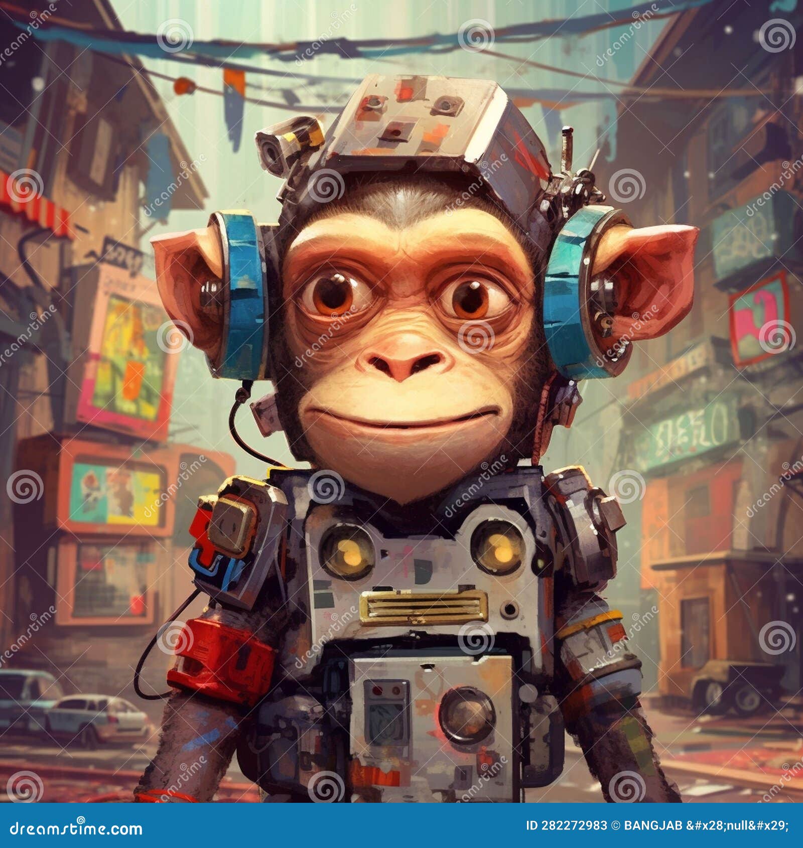 Digital Illustration of Robot Monkey Stock Illustration - Illustration of combines, digital ...