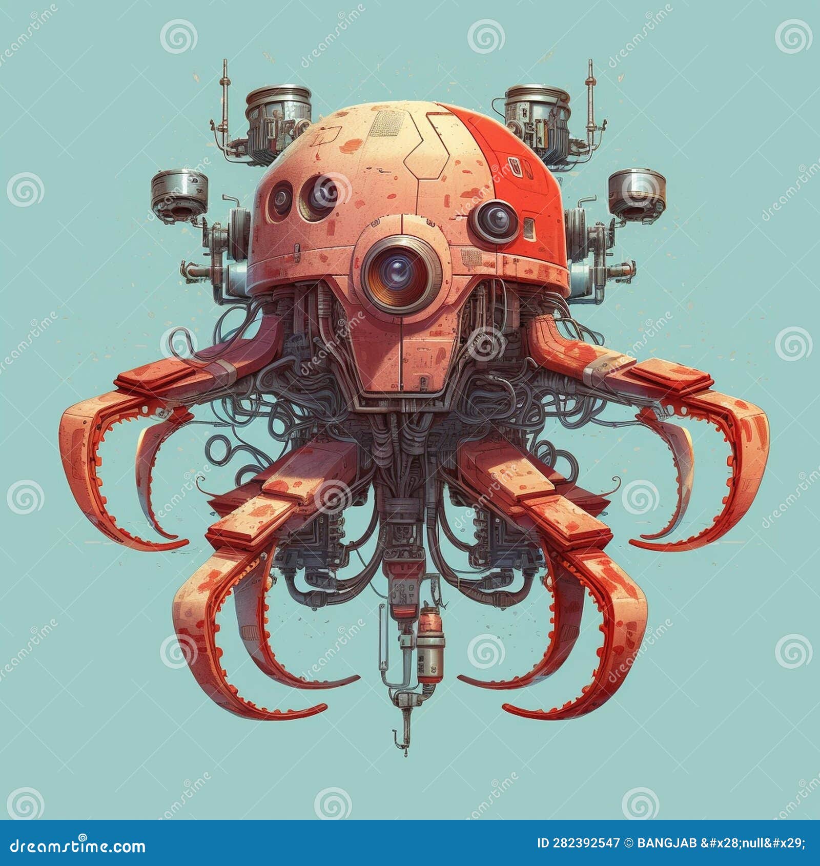 Digital Illustration of Robot Octopus Stock Illustration - Illustration ...