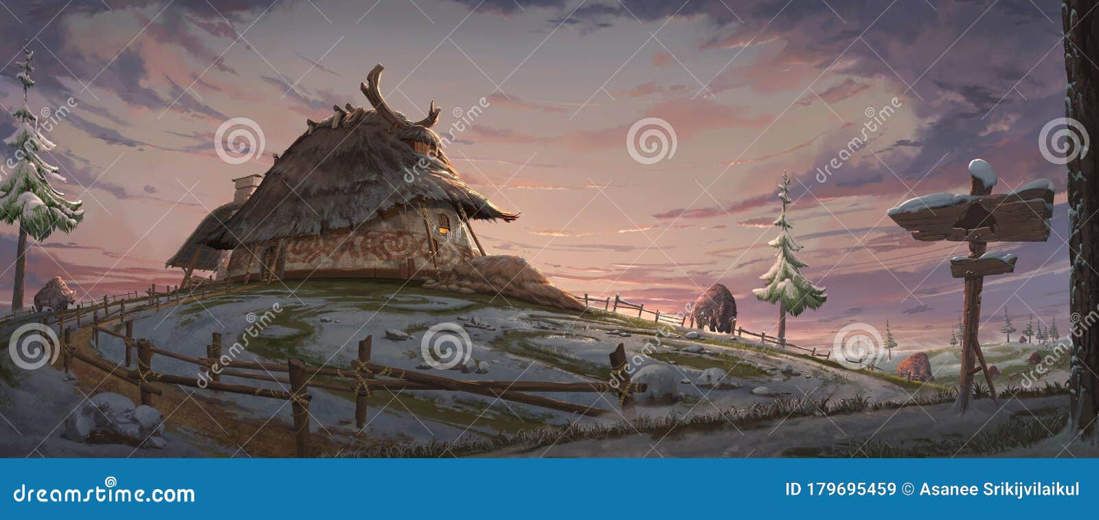 A Digital Illustration Scenery of the Small Farmer Hut Stock ...