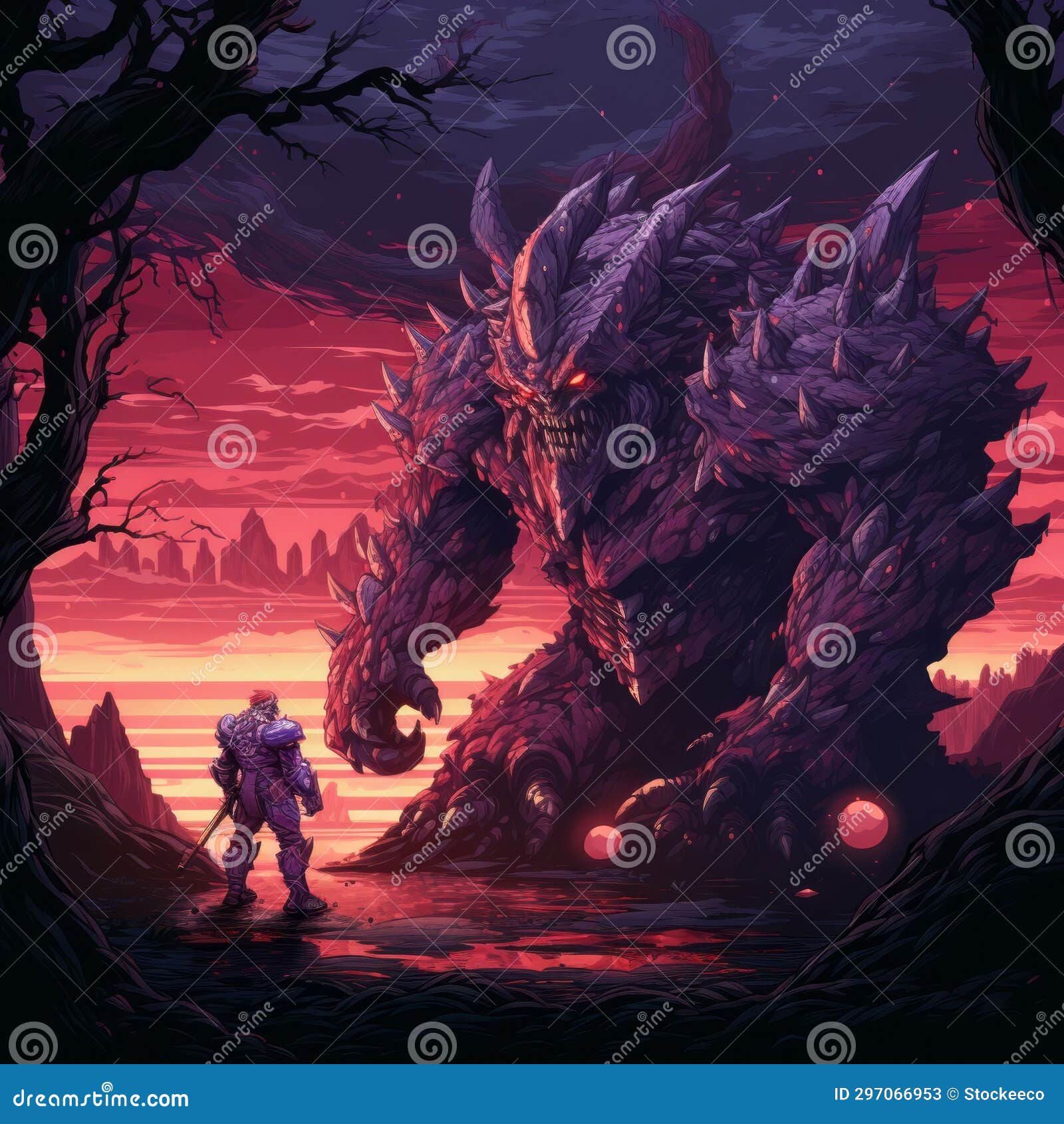 Snes Jrpg Boss Enemy: Red Screen And Purple Background With Monsters ...