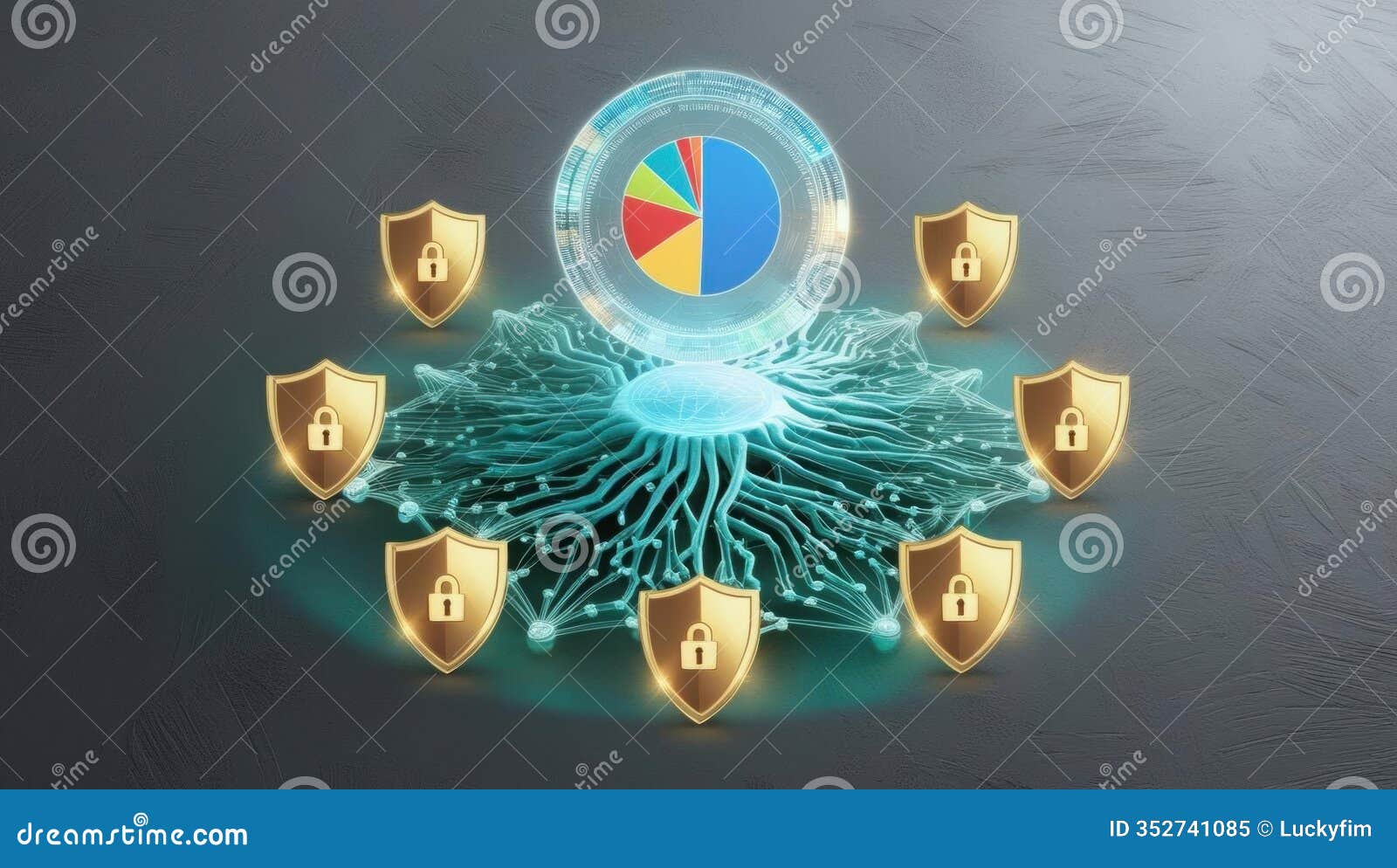 Digital Illustration Showing a Central Node with a Pie Chart Surrounded ...