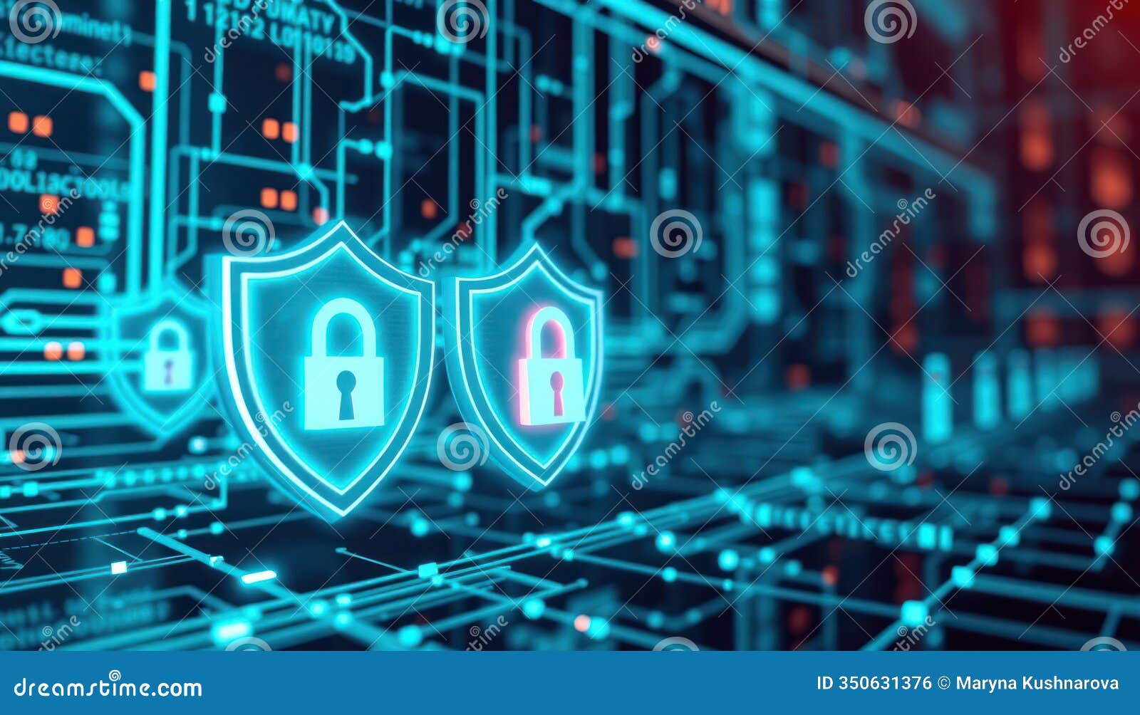 Digital Illustration Shows Network Security Tech. Data Transmission ...