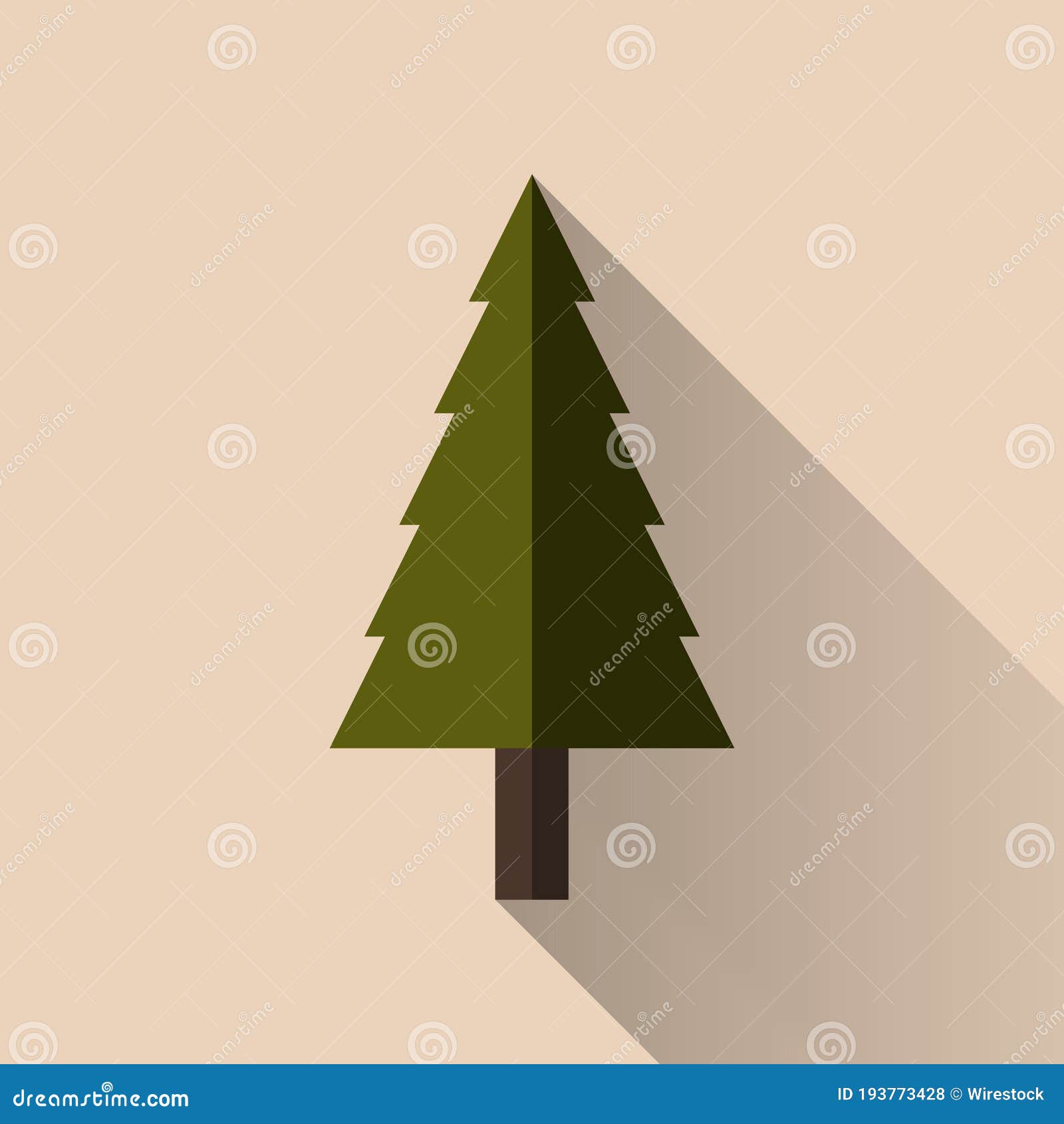 Digital Illustration of a Simple Pine Tree with a Shadow on a Beige ...