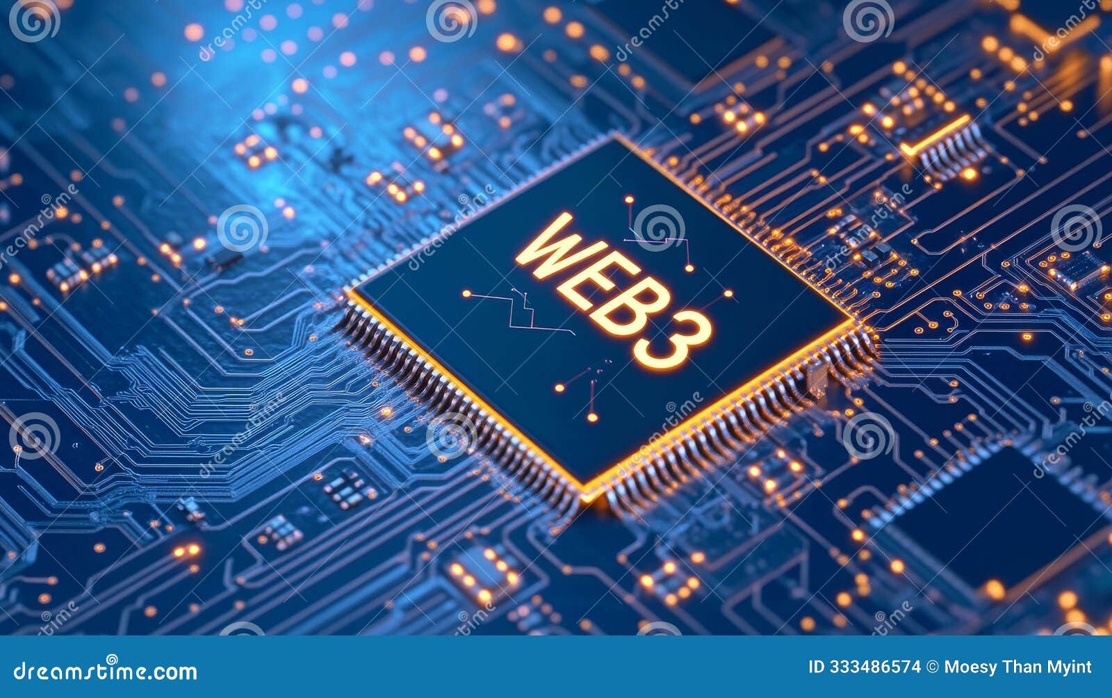 Futuristic Microchip with Web3 Label in Digital Illustration Stock ...