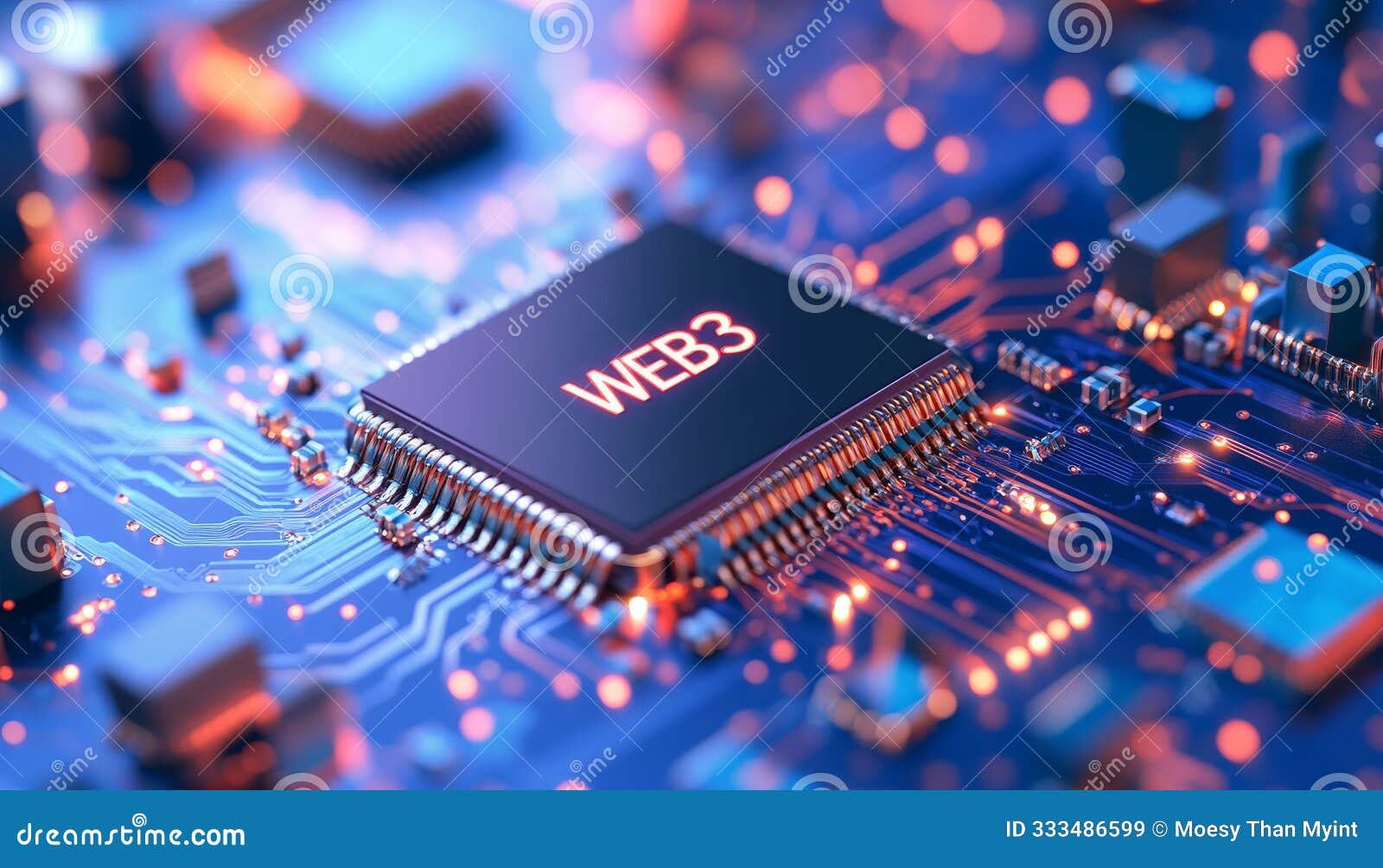 Futuristic Microchip with Web3 Label in Digital Illustration Stock ...