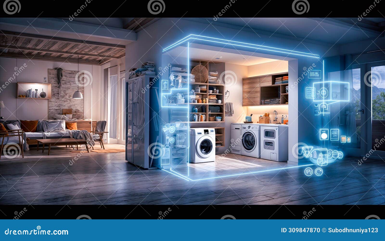 A Digital Illustration of a Smart Home with a Virtual Assistant the ...