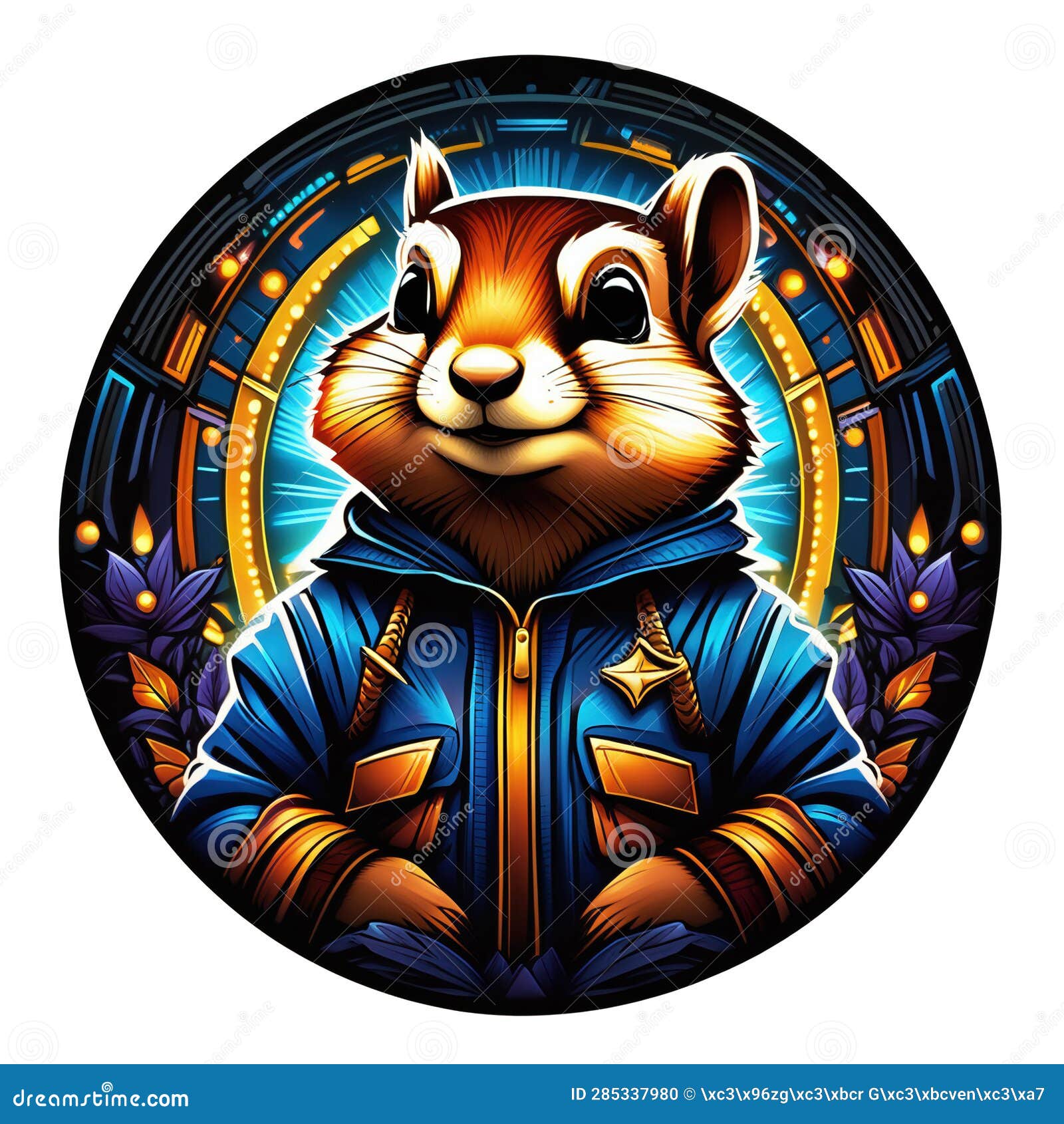 Digital Illustration of a Space Chipmunk, Round Sticker or Patch Form Stock Illustration ...