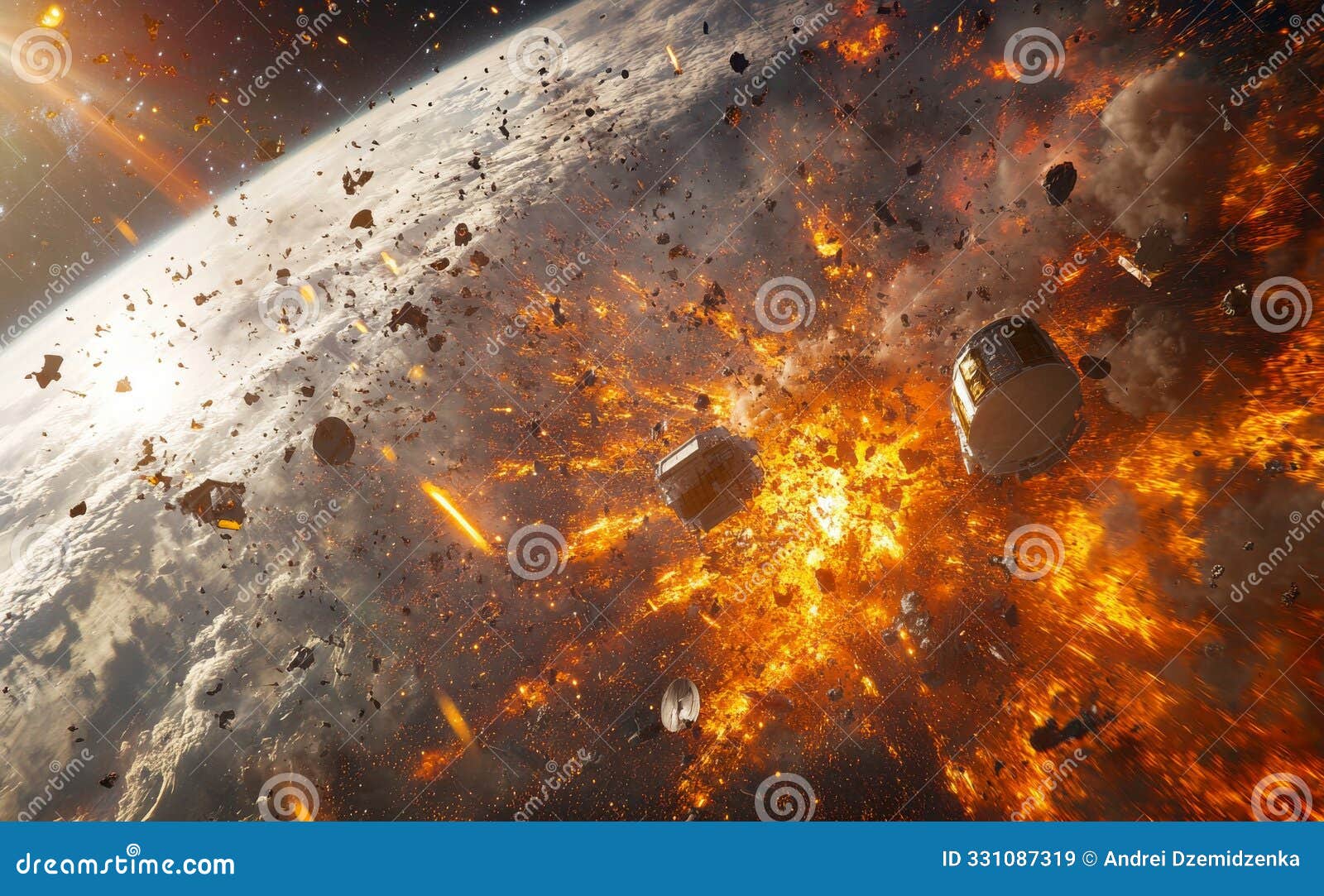 Digital Illustration of Space Debris and Satellites Orbiting Planet ...