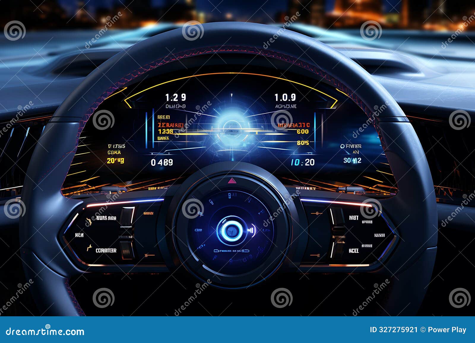 Digital Illustration of Speedometer in a Car with Glowing Lights in the ...