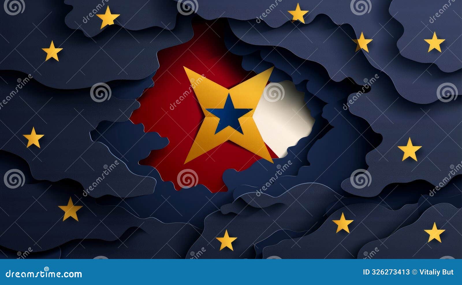 Digital Illustration of a Starry Night Sky with Paper Flags of World ...