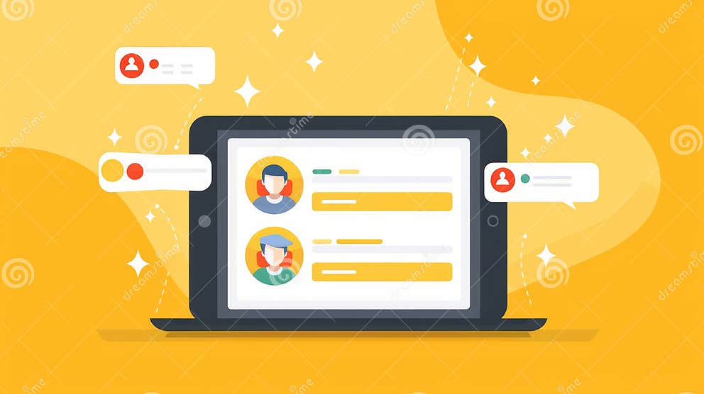 Digital Illustration of a Tablet with User Profiles and Notifications ...