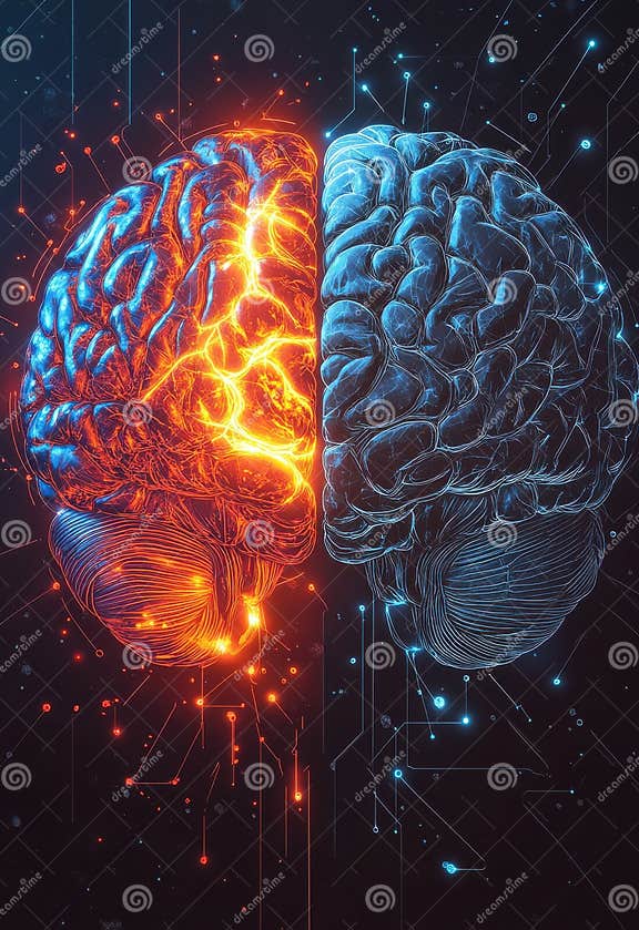 Digital Illustration of Two Brains Connected by Vibrant Circuits and ...