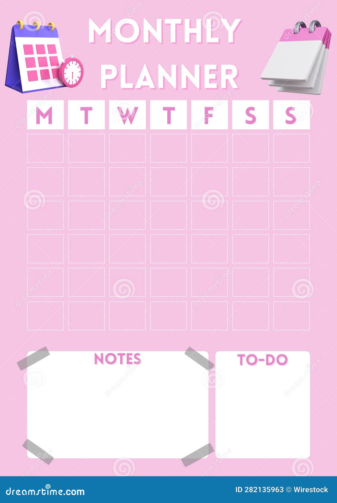 Digital Illustration of a Vibrant Blank Monthly Planner Template Stock ...