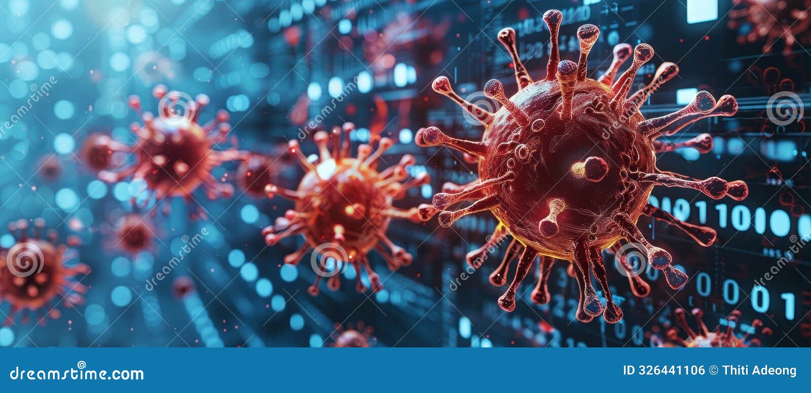 Digital Illustration of Viruses in a Cyber Environment, Representing ...