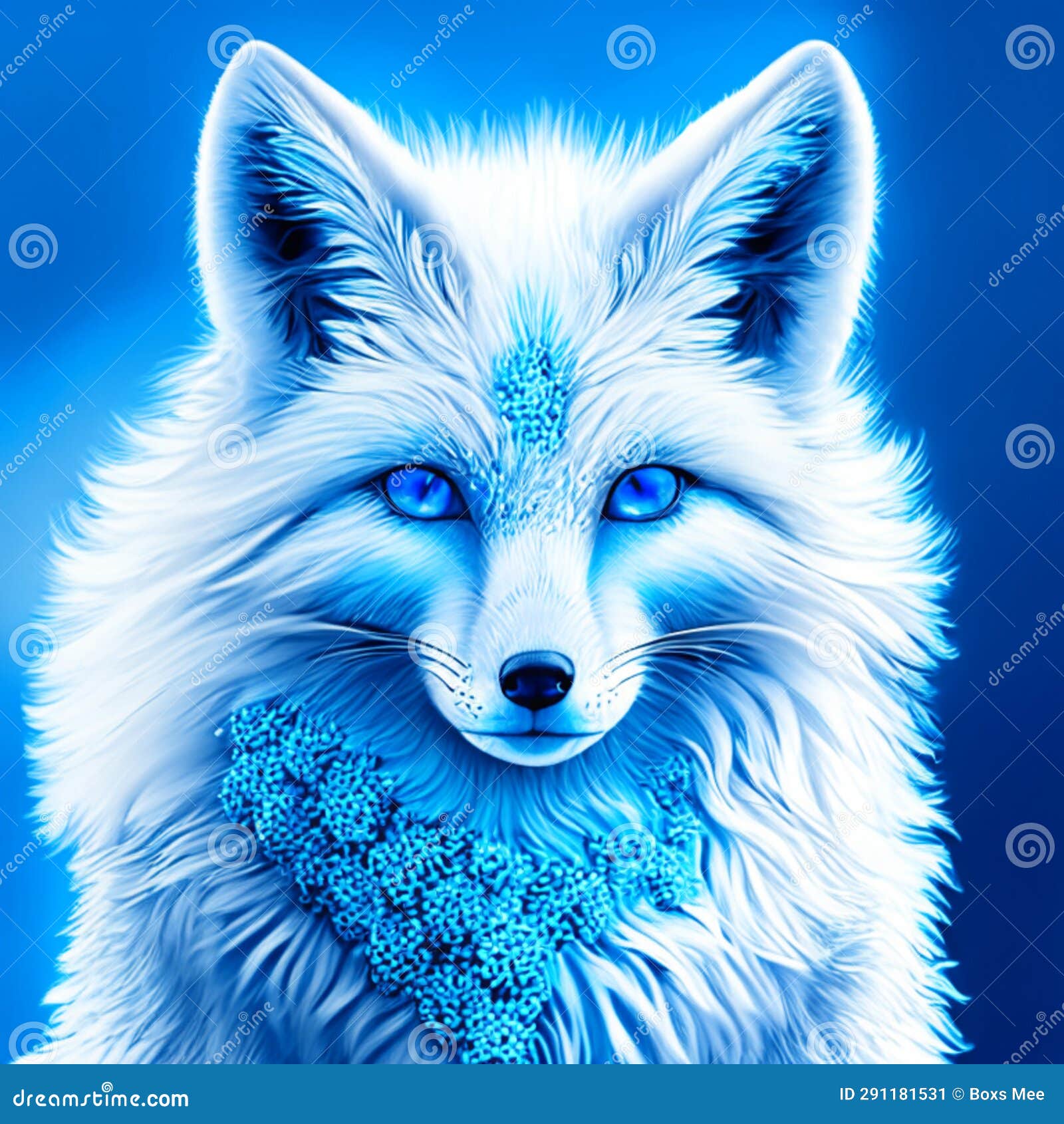 Digital Illustration Of A White Fox With Blue Eyes In A Blue Background Generative Ai Stock