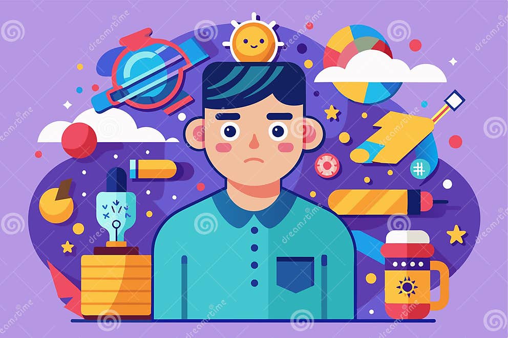 A Digital Illustration of a Young Boy with a Sad Expression Surrounded ...