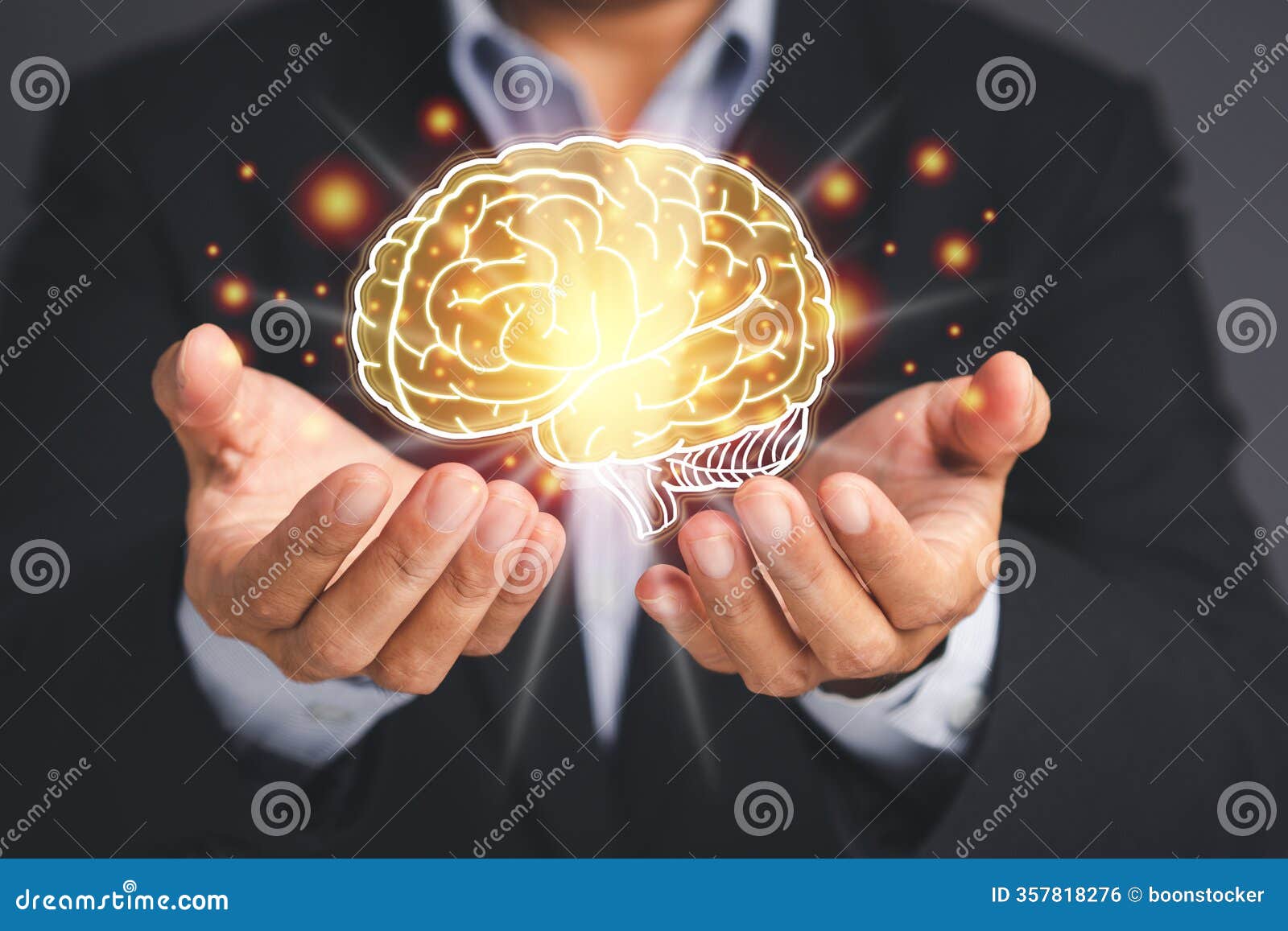 Digital Image of the Brain on the Palm. Deep Learning Stock Photo ...