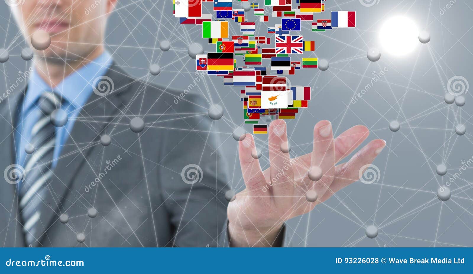 Digital Image of Businessman with Various Flags and Connecting Dots ...