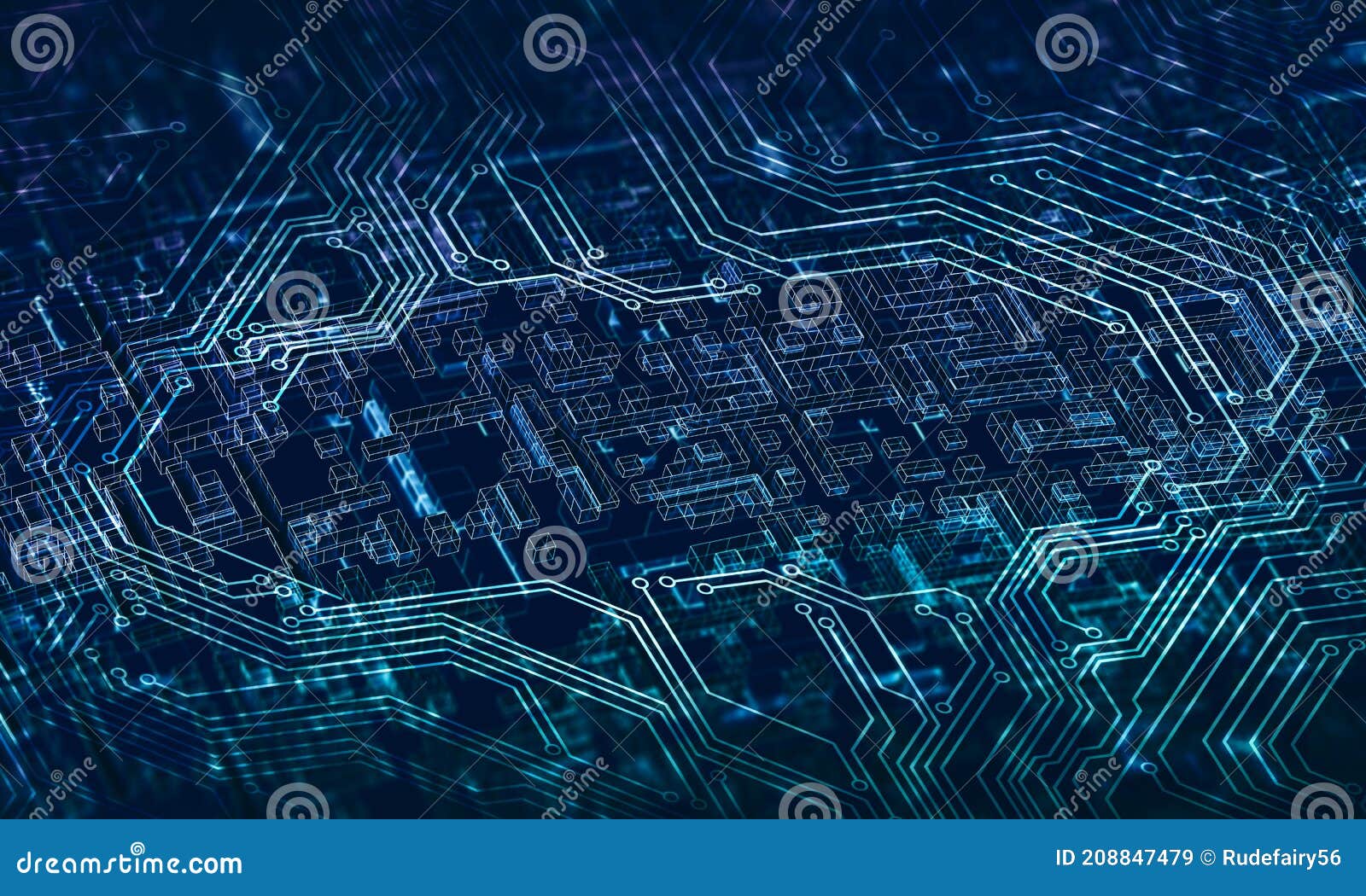 Digital Image Circuit Microchip on Dark Blue Background Stock ...