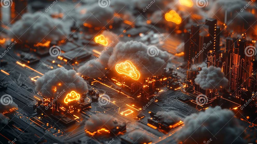 A Digital Image of Cloud Computing, Featuring a Shining Cloud Suspended ...