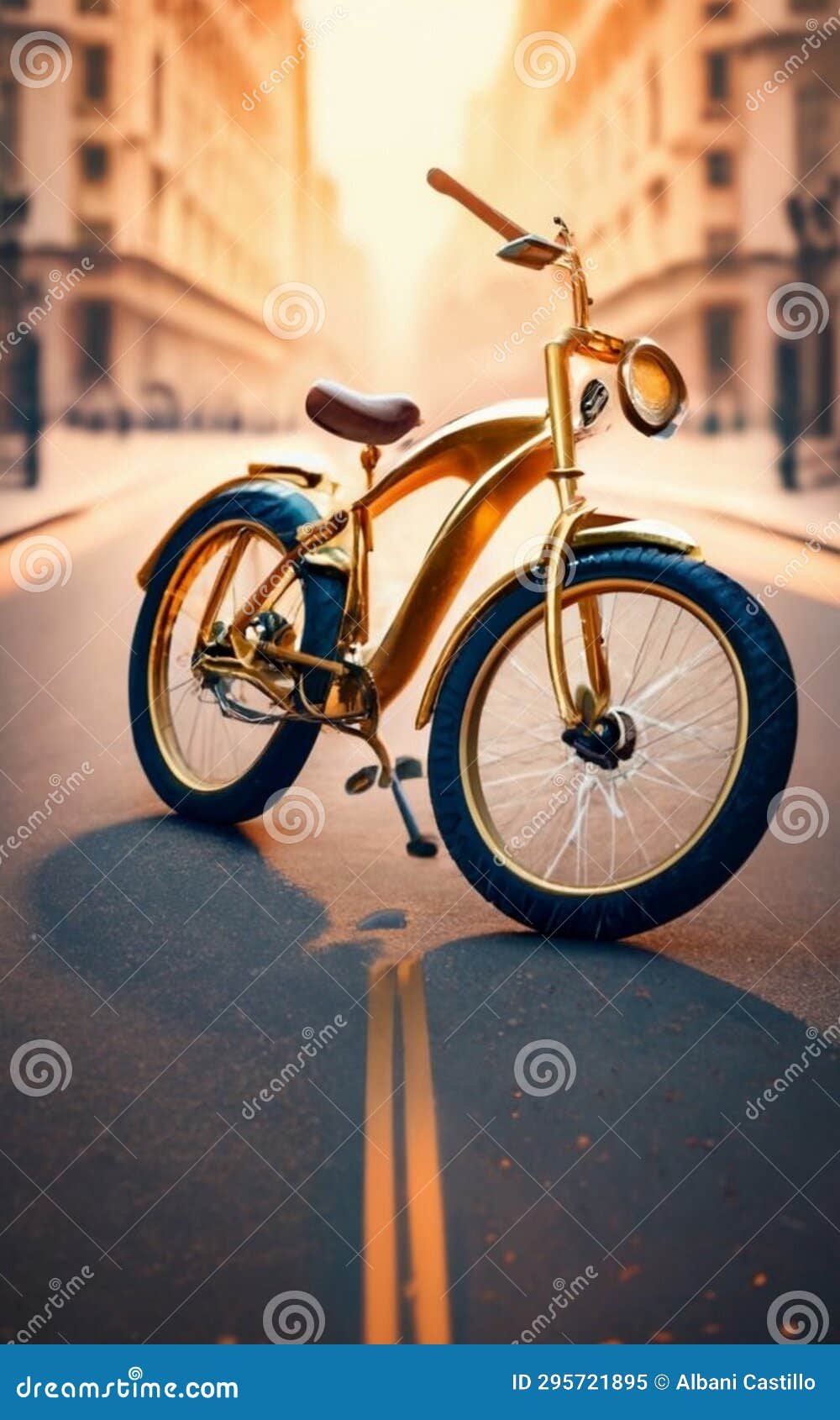 Golden Bicycle on a City Street: a Digital Image Created by AI Stock ...