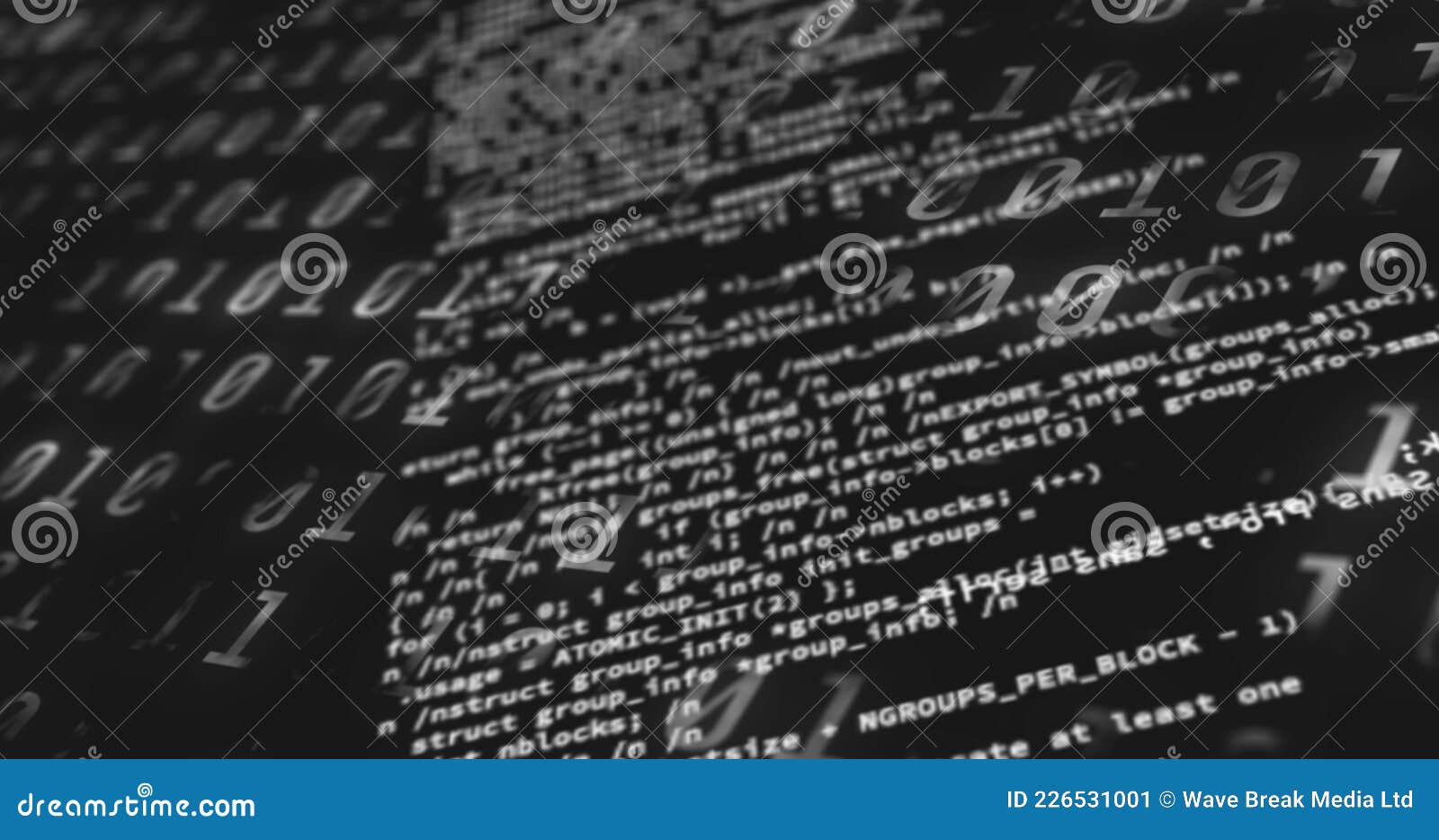 Digital Image Of Data Processing Over Binary Coding Data Processing On Black Background Stock