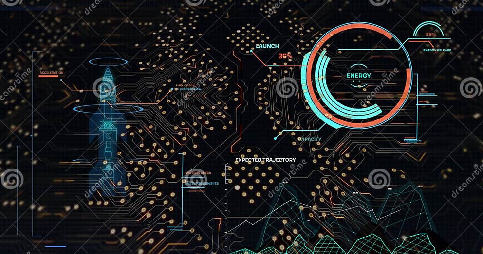 Digital Image of Data Processing Over Microprocessor Connections on Black Background Stock ...