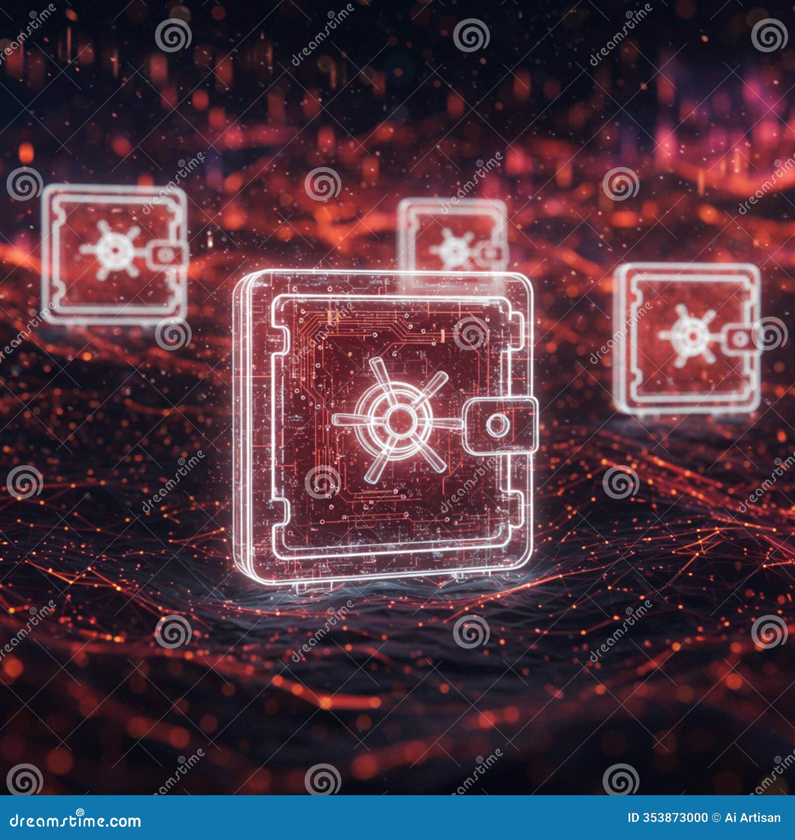 AI Generated Image of Glowing Digital Vaults on Network Background ...