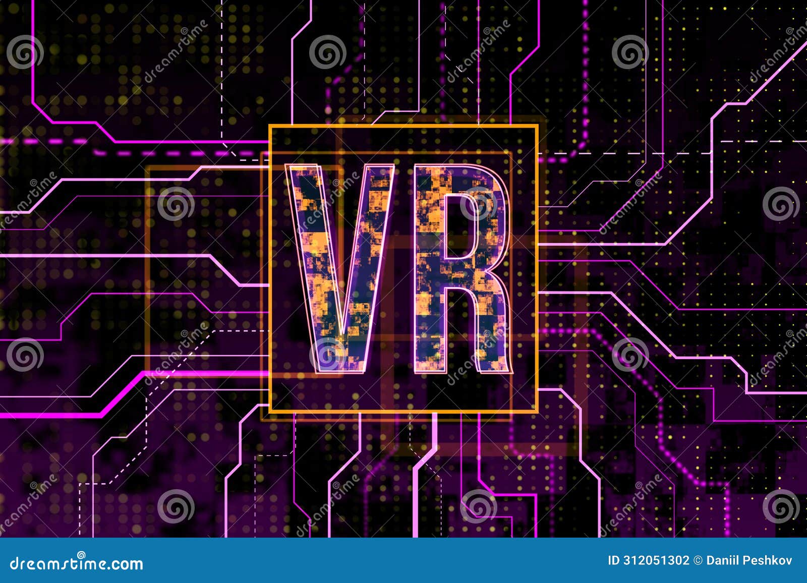 A Digital Image Featuring VR Text with a Neon Circuit Board Background ...