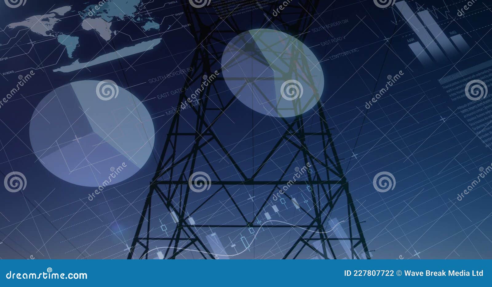 Graphs and Statistics on Transmission Towers 4k Stock Illustration ...
