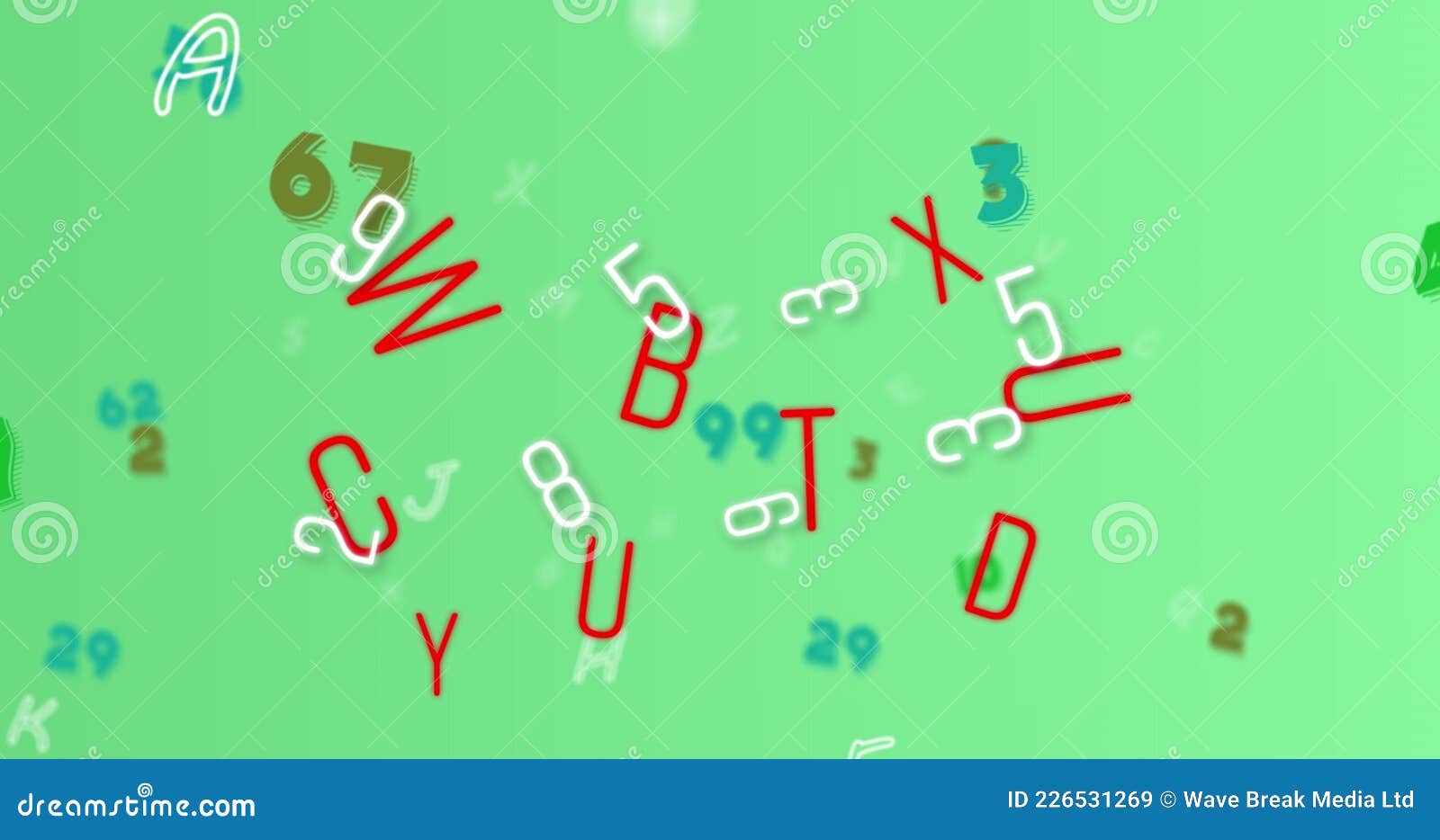 Digital Image of Multiple Changing Numbers and Alphabets Against Green ...