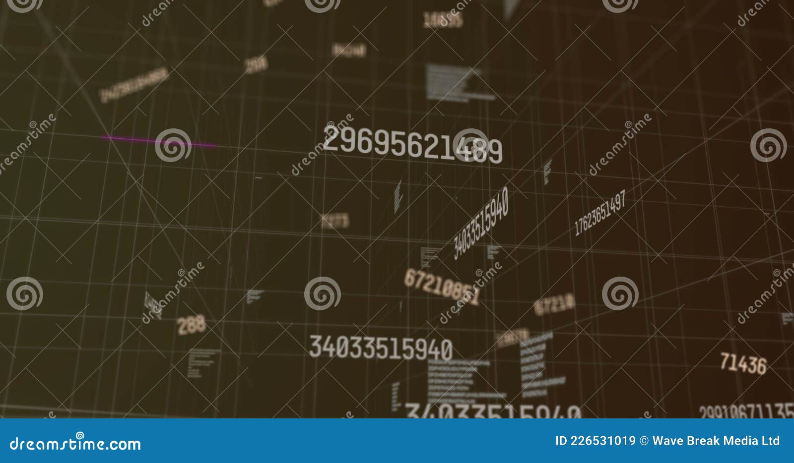 Digital Image of Multiple Changing Numbers Floating Against Grid Network on Black Background ...