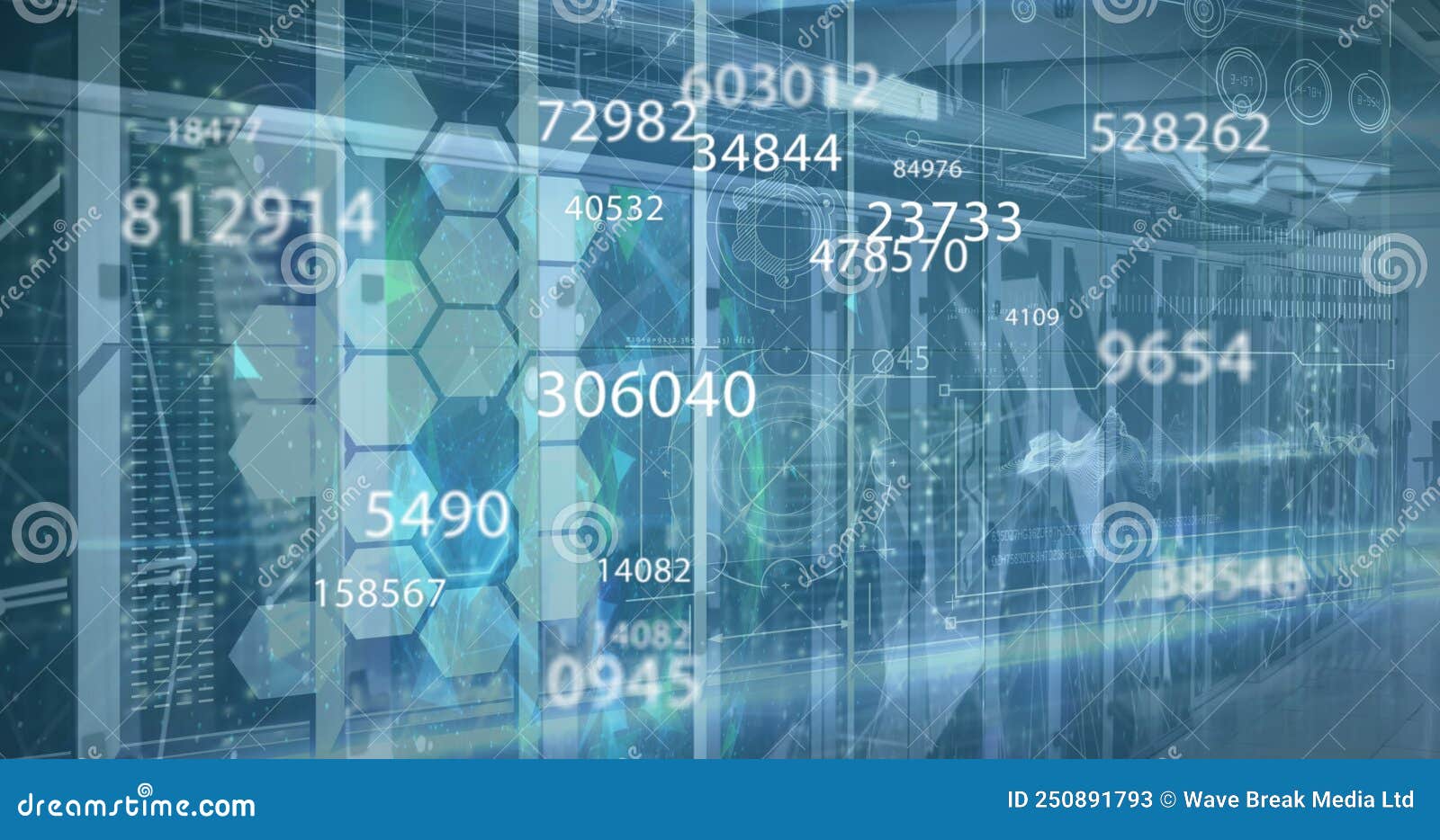 Digital Image of Multiple Changing Numbers and Network of Connections Moving Against Empty Serve ...