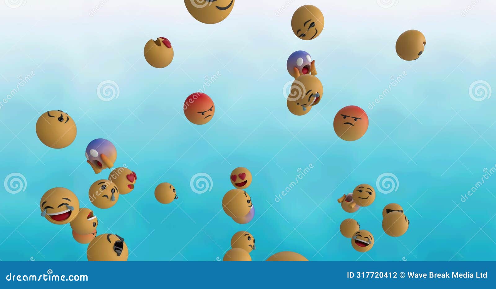 Digital Image of Multiple Face Emojis Floating Against Blue Gradient ...