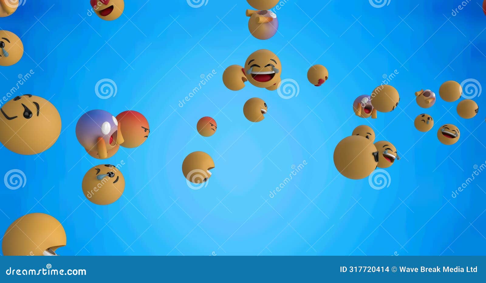 Digital Image of Multiple Face Emojis Floating Against Textured Blue ...