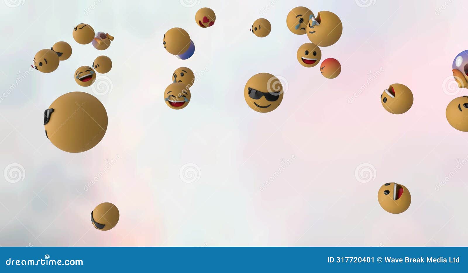 Digital Image of Multiple Face Emojis Floating Over Abstract Texture on ...