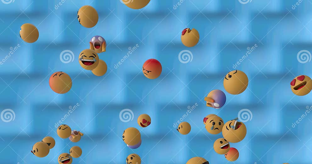 Digital Image of Multiple Face Emojis Floating Over Geometric Design ...
