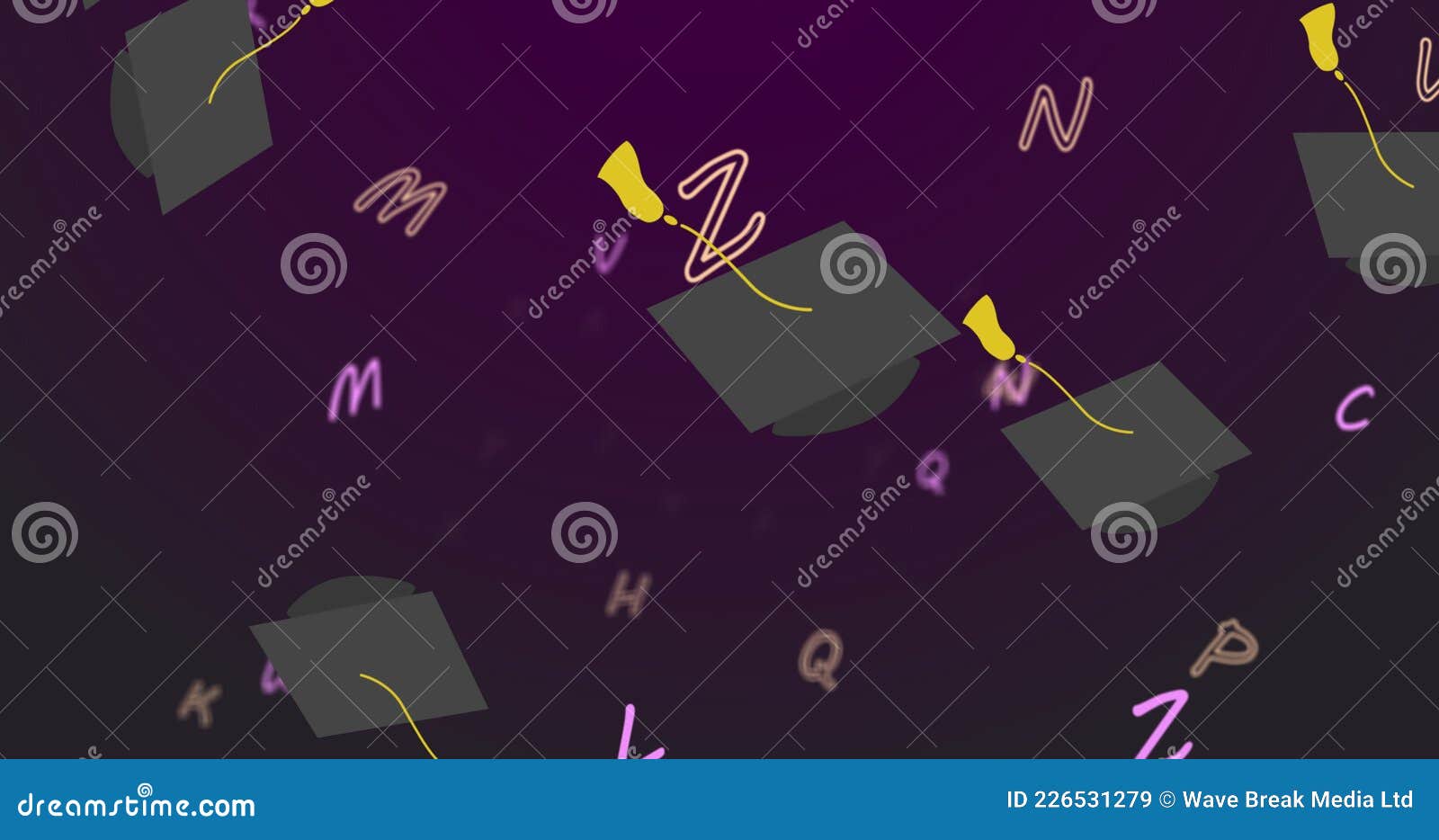 Digital Image Of Multiple Graduation Hats Falling Against Multiple ...