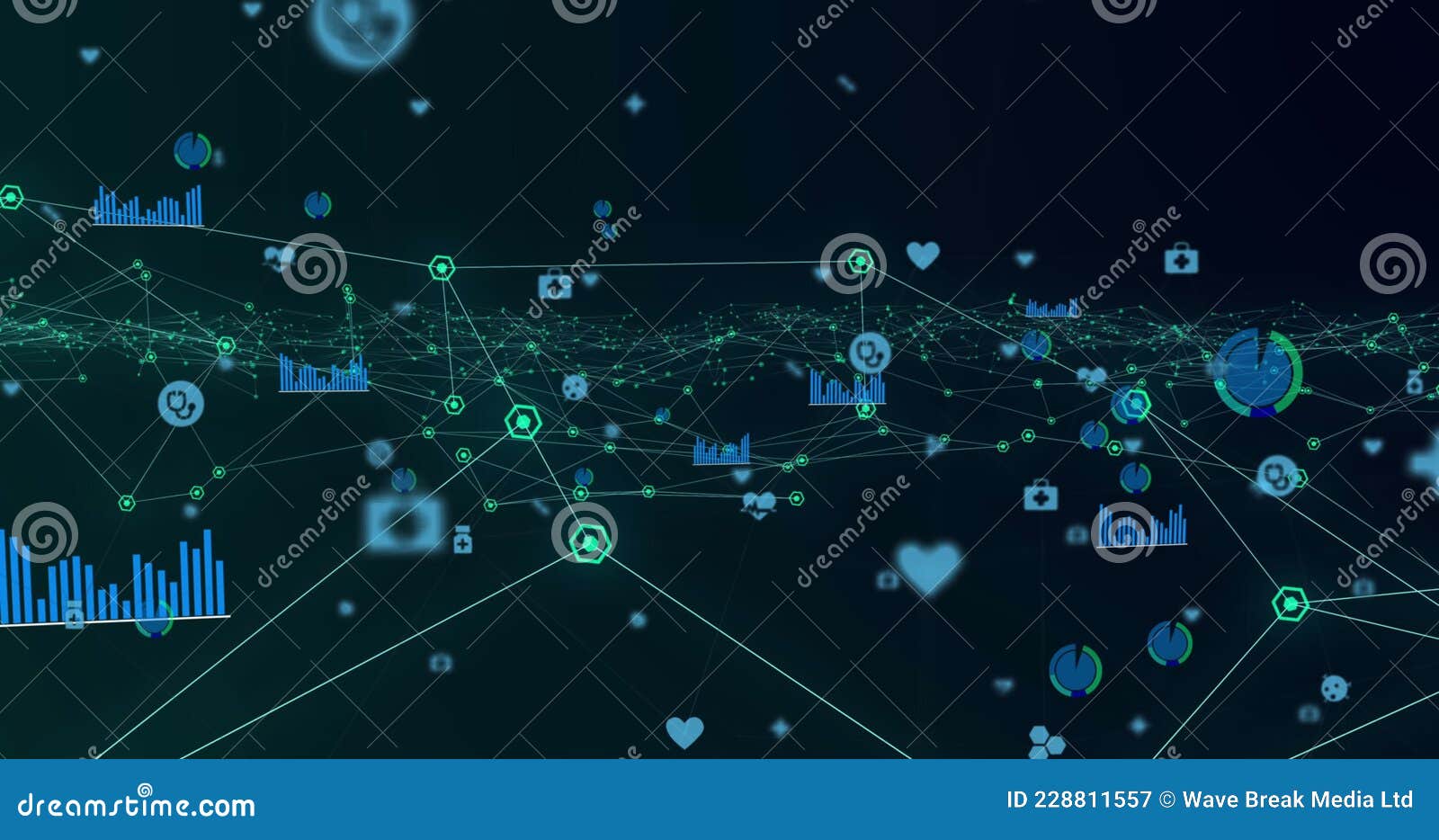 Digital Image of Network of Green Glowing Digital Icons Moving Against ...
