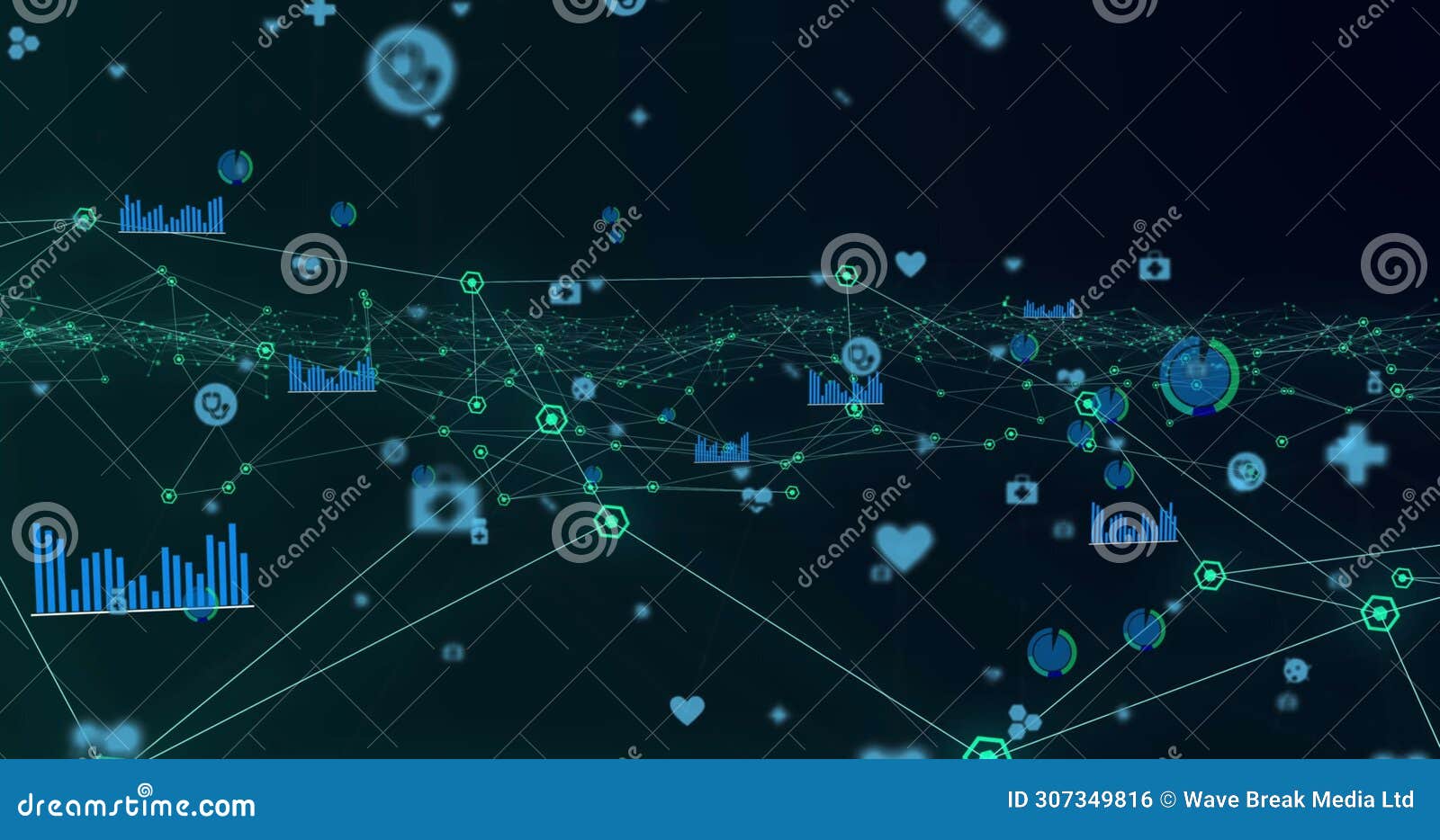 Digital Image of Network of Green Glowing Digital Icons Moving Against ...