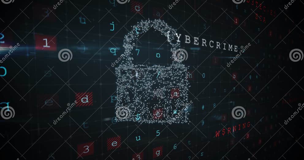 Digital Image of a Padlock Made of Light and a Grid Filled with Codes ...